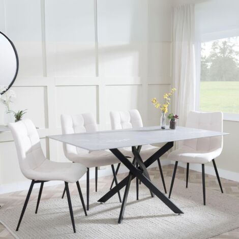 Chopstick Grey Glass and Black Metal Dining Set - Corona Beige Fabric ...
