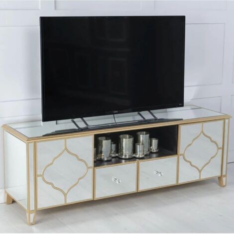 Ferrara Mirrored Gold Trim TV Unit