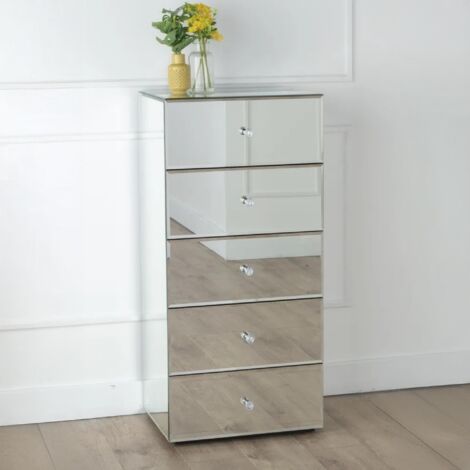 Messina Mirrored 5 Drawer Narrow Chest