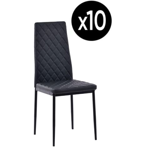 10 x Metro Dining Chairs in Black Colour Leather and Black Metal Legs 6 ...