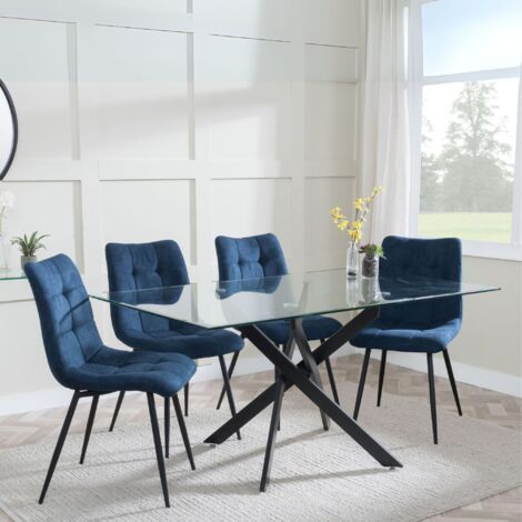 Chopstick Clear Glass and Black Metal Dining Set - Corona Blue Fabric ...
