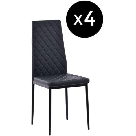 4 x Metro Dining Chairs in Black Colour Leather and Black Metal Legs 12 ...