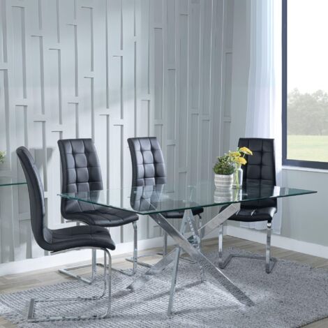 Chopstick Clear Glass and Chrome Metal Dining Set - Jamison Black Faux ...