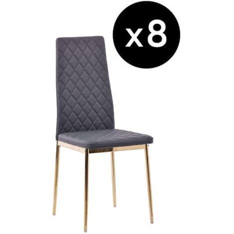8 x Metro Dining Chairs in Grey Colour Leather and Gold Metal Legs 8 Chairs