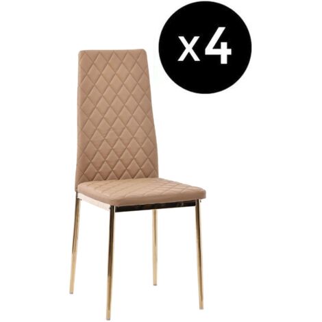 4 x Metro Dining Chairs in Cappuccino Colour Leather and Gold Metal ...