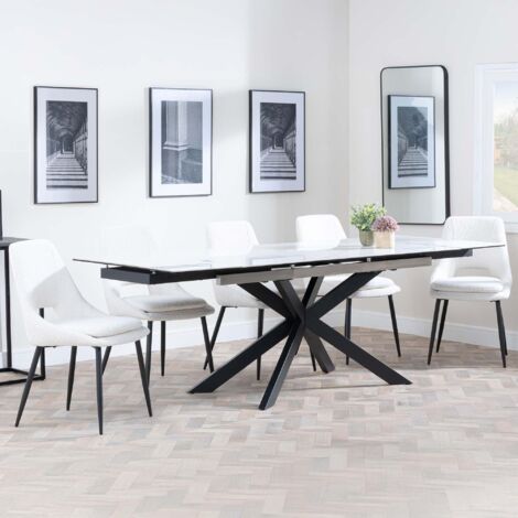 Apollo Grey Ceramic Extending Dining Set - Corona Grey Fabric Dining Chair