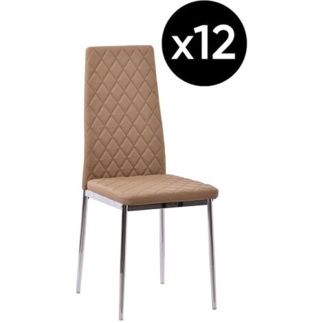 12 x Metro Dining Chairs in Cappuccino Colour Leather and Chrome Metal ...