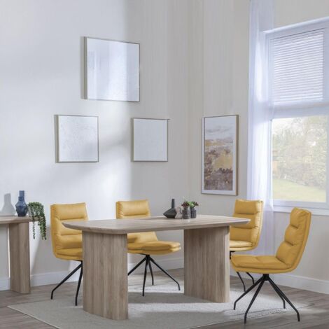 Bern Fluted Oak Effect Dining Set - Diego Yellow Leather Swivel Dining ...