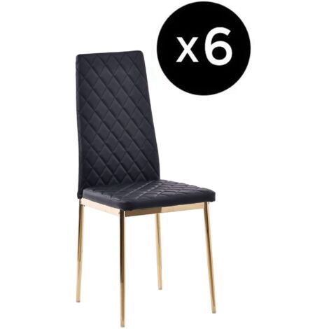 6 x Metro Dining Chairs in Black Colour Leather and Gold Metal Legs 6 ...