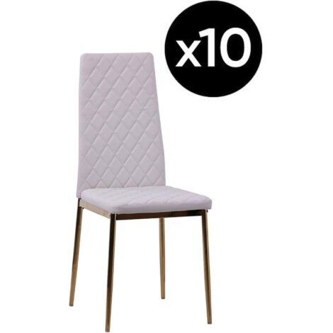 10 x Metro Dining Chairs in White Colour Leather and Gold Metal Legs 10 ...