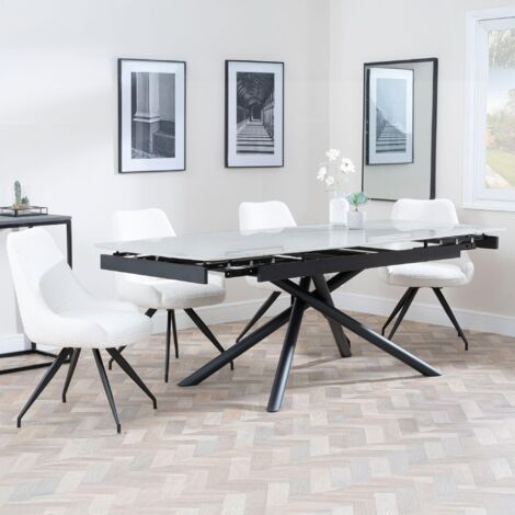 Apollo Grey Ceramic Extending Dining Set - Arctic Cream Swivel Dining Chair