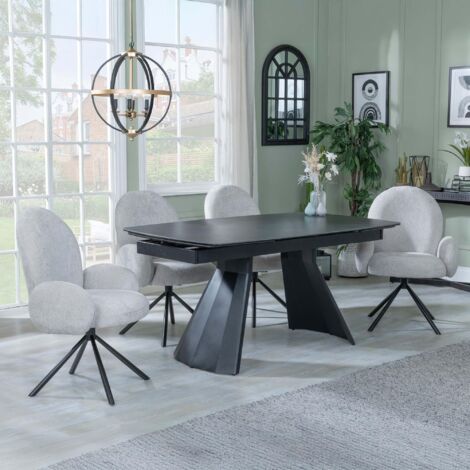 Kinston Black Ceramic Extending Dining Set - Theo Grey Fabric Swivel ...