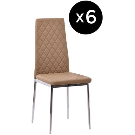 6 x Metro Dining Chairs in Cappuccino Colour Leather and Chrome Metal ...