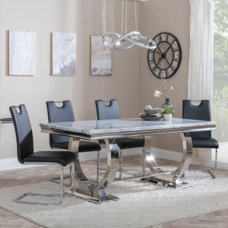 Naples Black Marble Dining Set - Knocker Back Blue Dining Chair with ...