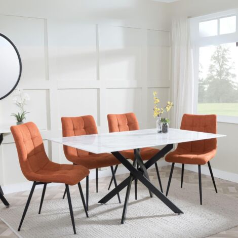 Chopstick White Glass and Black Metal Dining Set - Corona Orange Fabric ...