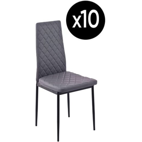 10 x Metro Dining Chairs in Grey Colour Leather and Black Metal Legs 8 ...