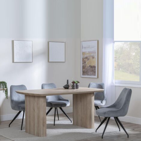Bern Fluted Oak Effect Dining Set - Arctic Grey Swivel Dining Chair