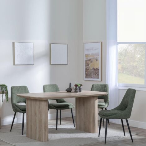 Emilia Fluted Oak Effect Dining Set - Stansbury Blue Fabric Dining Chair