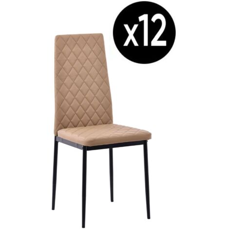 12 x Metro Dining Chairs in Cappuccino Colour Leather and Black Metal ...