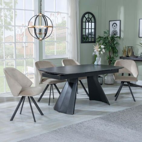 Kinston Black Ceramic Extending Dining Set - Ion Beige Swivel Dining Chair