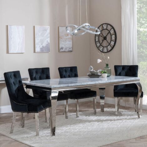 Louis Grey Marble and Chrome Dining Set - Knocker Back Black Dining ...