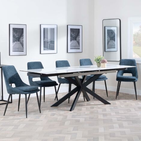 Apollo Grey Ceramic Extending Dining Set - Corona Brown Fabric Dining Chair