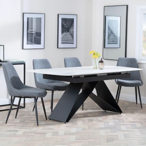 Apollo Grey Ceramic Extending Dining Set - Peyton Grey Fabric Dining Chair