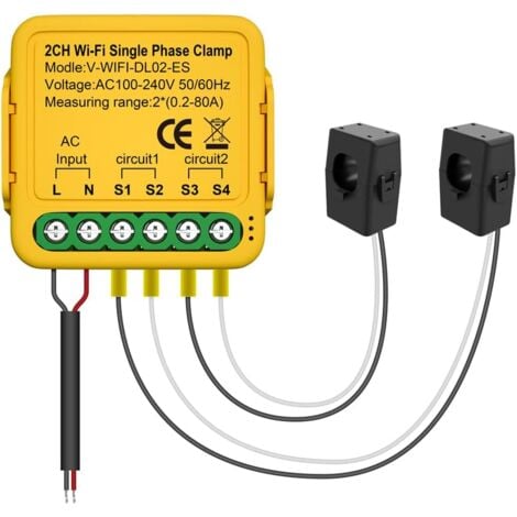 WLAN-Switch-Controller, 80 A, Energiezähler, Stromwandler, Klemme, kWh-Leistungsmonitor ...
