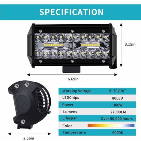 12 V 300 W 7 Zoll LED-Arbeitsscheinwerfer, 12 V Auto-LED-Strahler ...