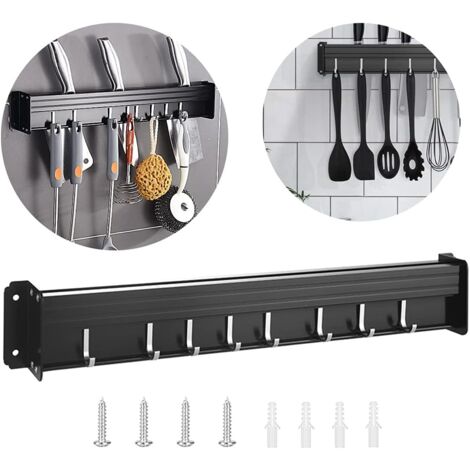 Kitchen Utensil Holder with Hooks, Wall Mounted Kitchen Utensil Rack ...