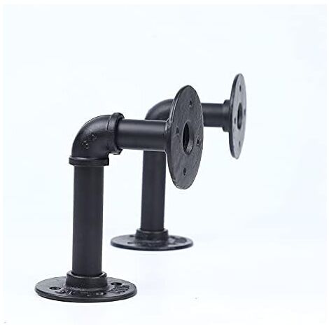 Set of 2 Black Iron Industrial Tube Shelf Brackets for Custom Wood ...