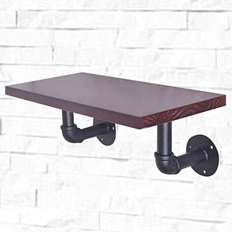 Set of 2 Black Iron Industrial Tube Shelf Brackets for Custom Wood ...