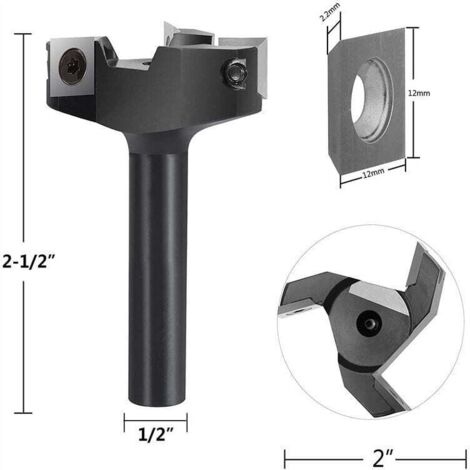 ZVD-Fraise à Surfacer 12 mm Tige 60 mm Diamètre de Coupe avec 3 Inserts Fraise a Bois Defonceuse ...