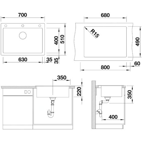Blanco Pleon 8 - Évier en silgranite, 700x510 mm, gris rocher 523044