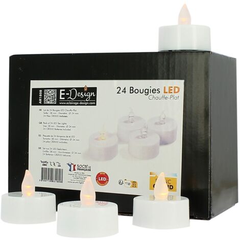 Lot de 24 Bougies à LED type chauffe plat Blanc Chaud Effet Flamme