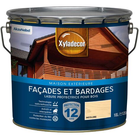 Lasure protectrice pour bois extérieur - Facades et Bardages - aspect satin incolore 10 L
