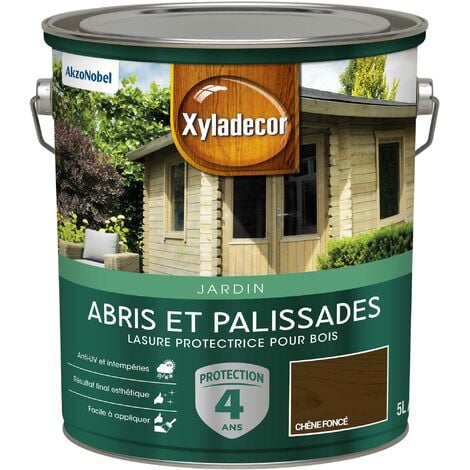 Lasure protectrice pour bois extérieur - Abris et Palissades - aspect mat chêne foncé 5 L ...