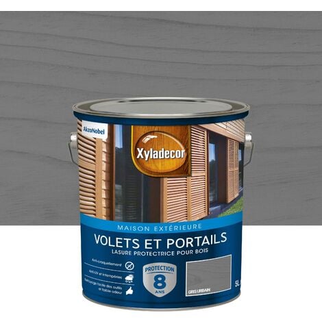 Lasure protectrice pour bois extérieur - Volets et Portails - aspect satin gris urbain 5 L ...