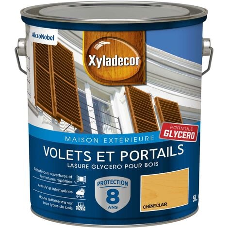 Lasure protectrice glycéro pour bois extérieur - Volets et Portails - aspect satin chêne clair 5 ...