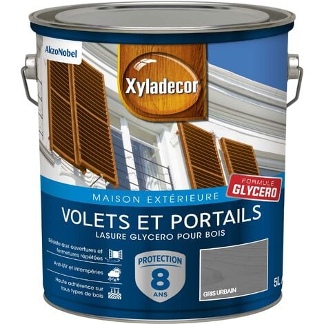 Lasure protectrice glycéro pour bois extérieur - Volets et Portails - aspect satin gris urbain 5 ...