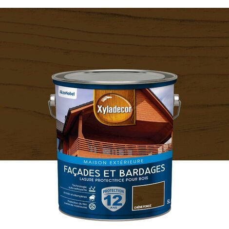 Lasure protectrice pour bois extérieur - Facades et Bardages - aspect satin chêne foncé 5 L ...