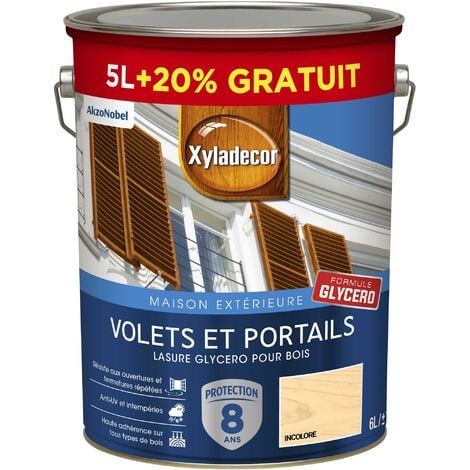 Lasure protectrice glycéro pour bois extérieur - Volets et Portails - aspect satin incolore 6 L ...