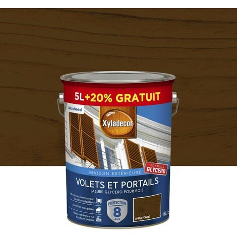 Lasure protectrice glycéro pour bois extérieur - Volets et Portails - aspect satin chêne foncé 6 ...