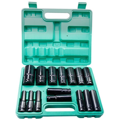 Jeu de douilles à chocs hexagonales 1/2 pouce, 15 pièces, douilles profondes, tailles métriques ...