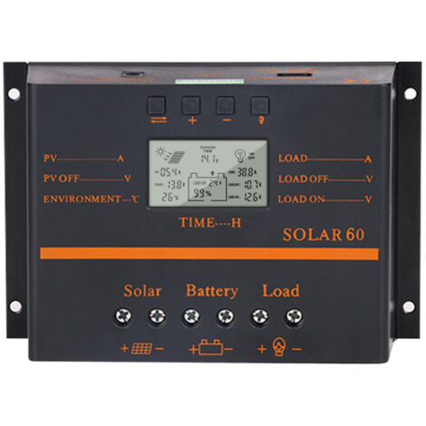 Contrôleur de charge solaire 60A, 12V/24V auto-adaptatif, avec écran LCD, sortie USB 5V ...