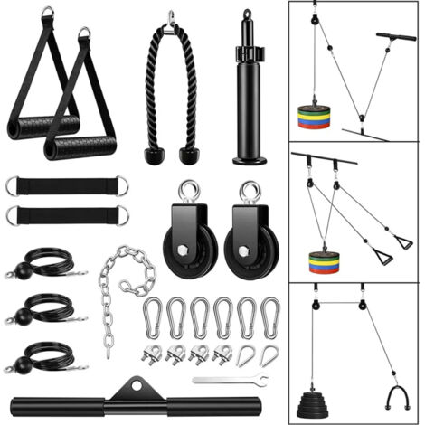 27Pcs Fitness Pulley System Gym LAT Pulldown Attachments Squat Rack ...