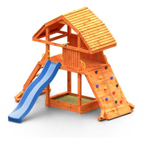Casetta con scivolo Fungoo Giant colore Teak, con Arrampicata e Sabbiera
