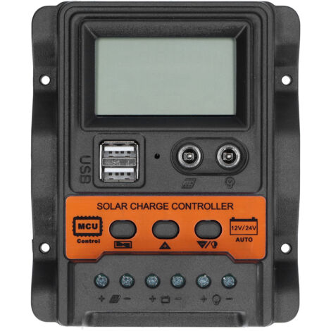 Jeffergarden Contrôleur de charge solaire avec écran LCD, double port USB, régulateur de ...