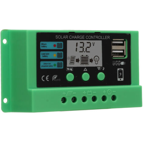 Jeffergarden Contrôleur de charge solaire PWM, régulateur de panneau, écran LCD réglable, 12 V ...