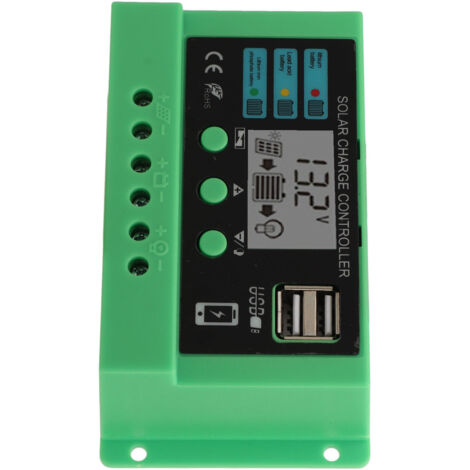 Jeffergarden Contrôleur de charge solaire PWM, régulateur de panneau, écran LCD réglable, 12 V ...